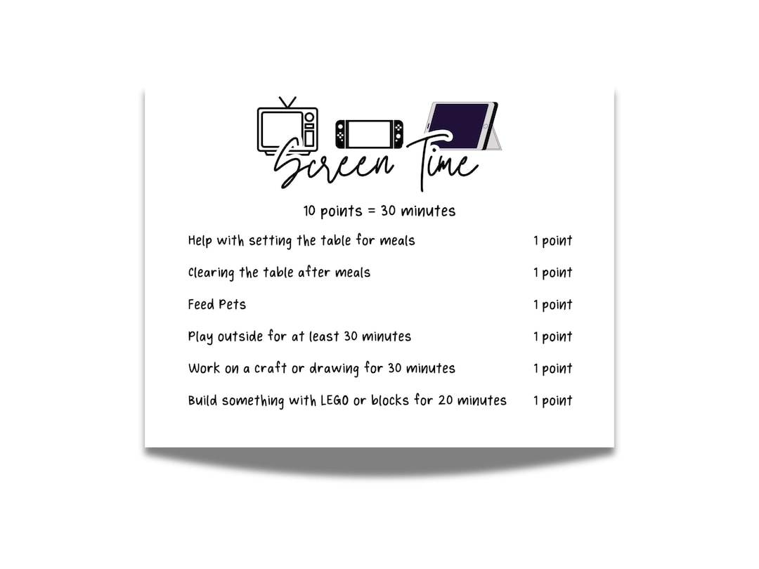 Screen Time Earnings Worksheet | Digital PDF Printable | Reusable Kids ...