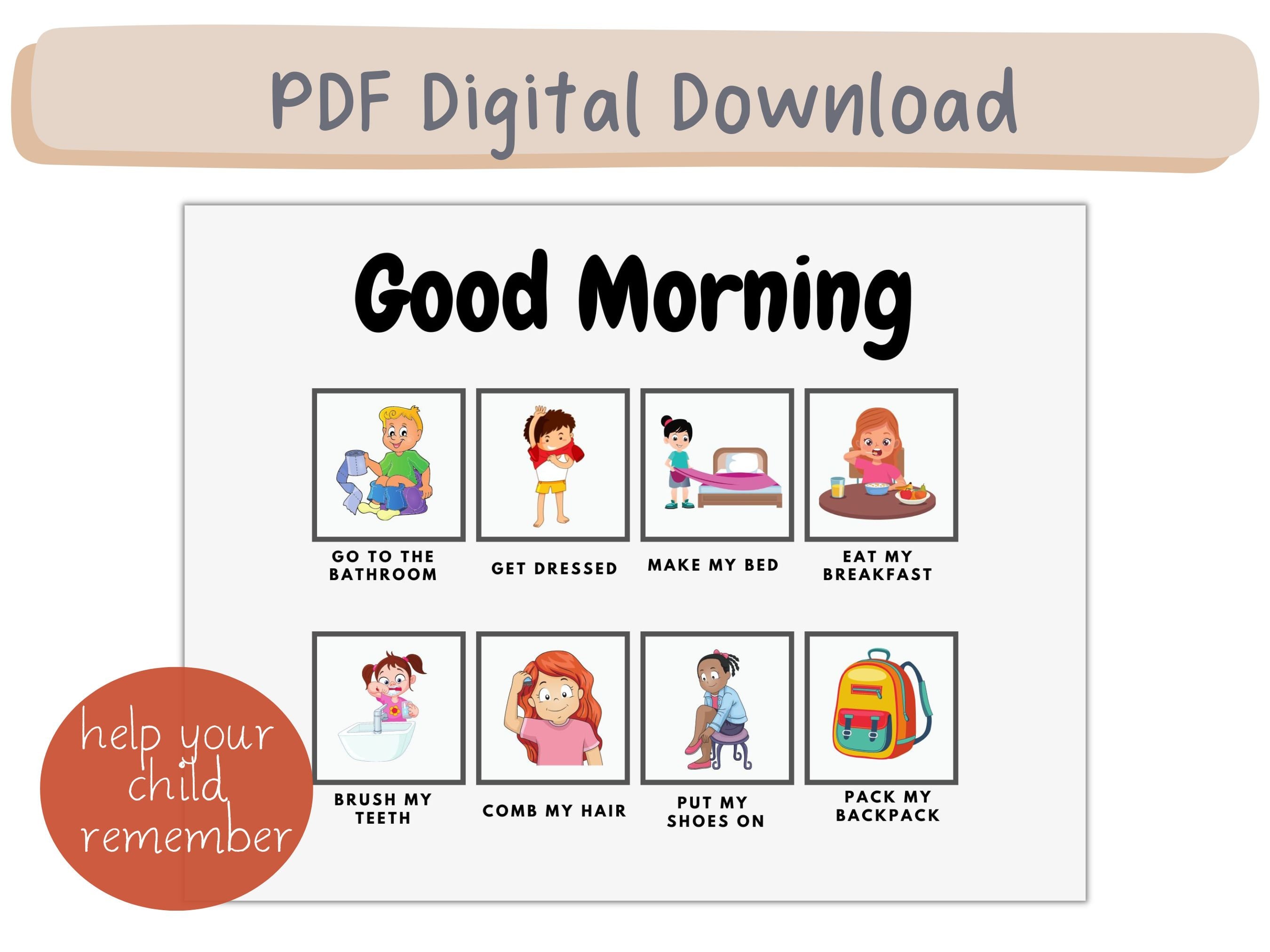 Morning Routine Chart, Bedtime Routine, Visual Schedule, Printable ...