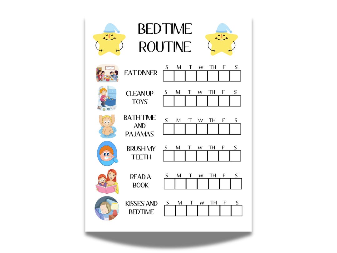 Kids Bedtime Routine Chart, Kids Bedtime Checklist, Evening Routine ...
