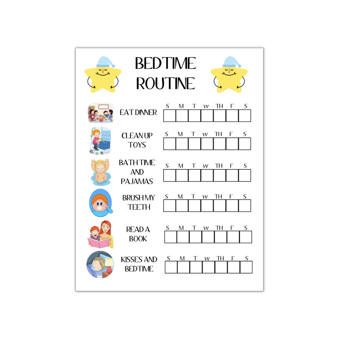Kids Bedtime Routine Chart Kids Bedtime Checklist Children | Etsy