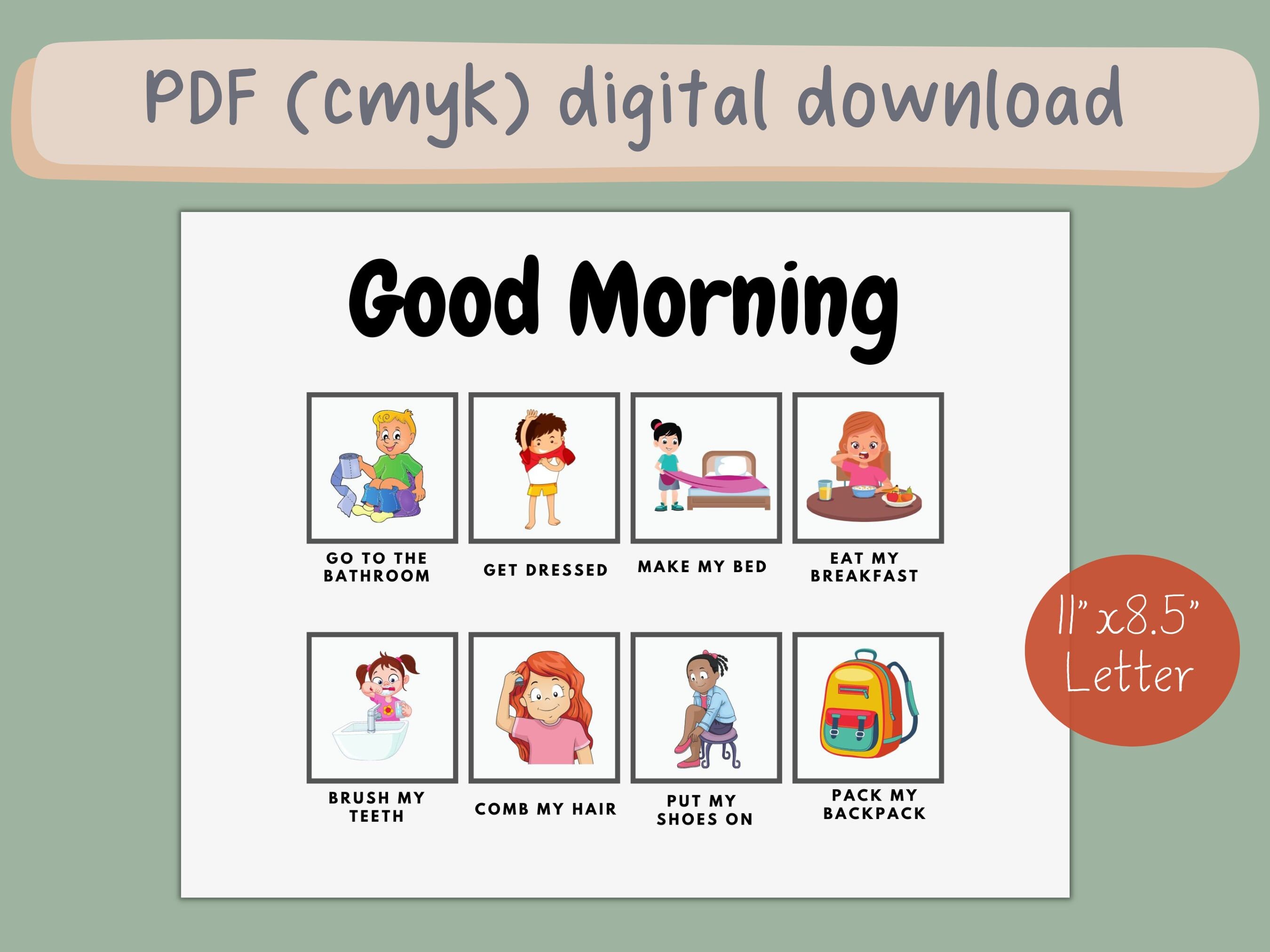 Morning Routine Chart, Bedtime Routine, Visual Schedule, Printable ...