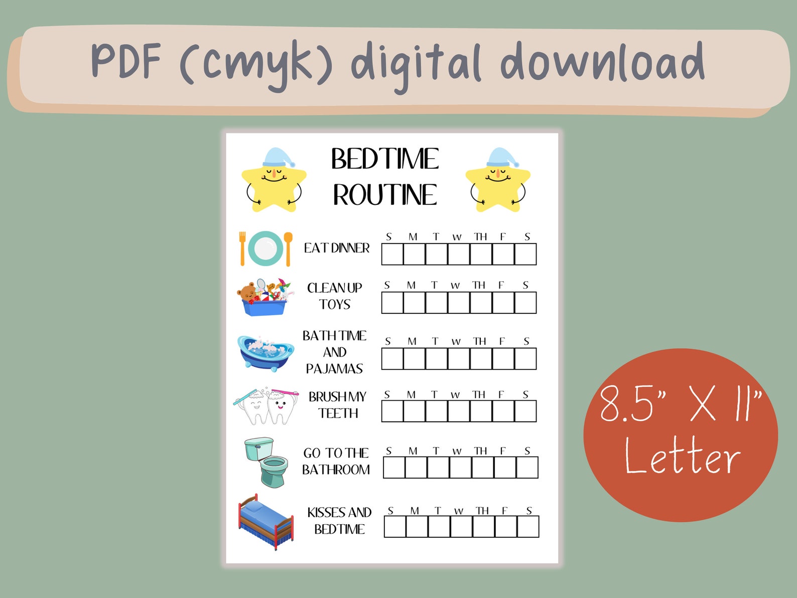 Kids Bedtime Routine Chart, Kids Bedtime Checklist, Evening Routine ...