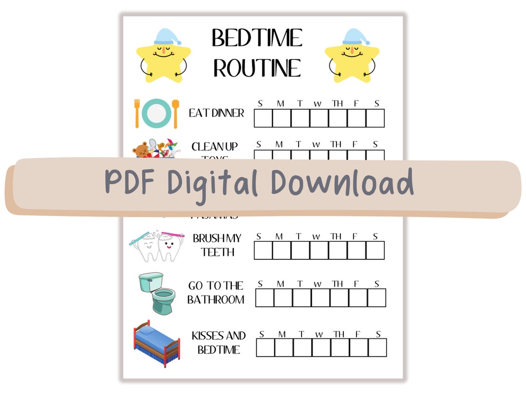 Kids Bedtime Routine Chart, Kids Bedtime Checklist, Evening Routine ...