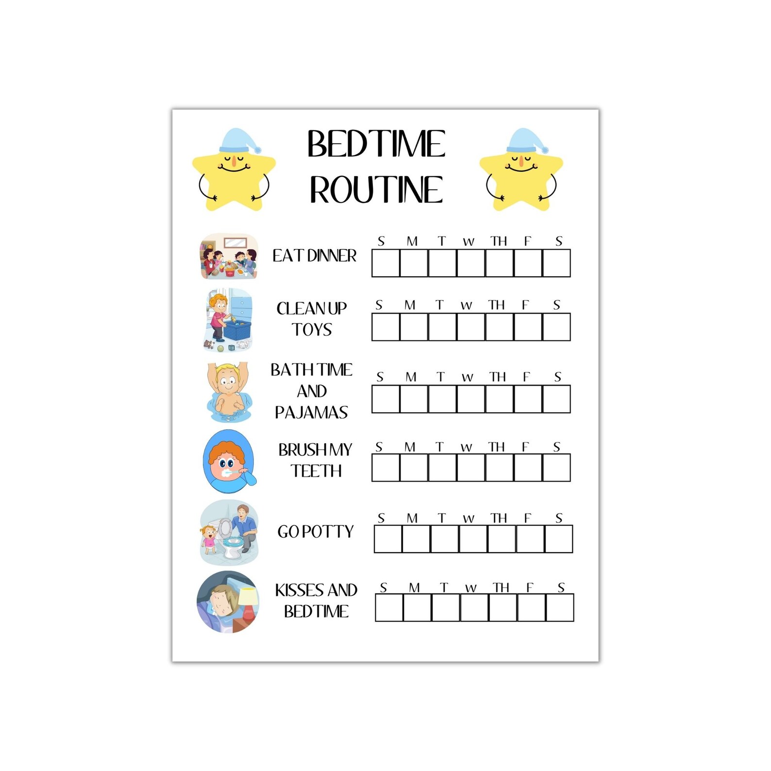 Kids Bedtime Routine Chart, Kids Bedtime Checklist, Children Evening ...