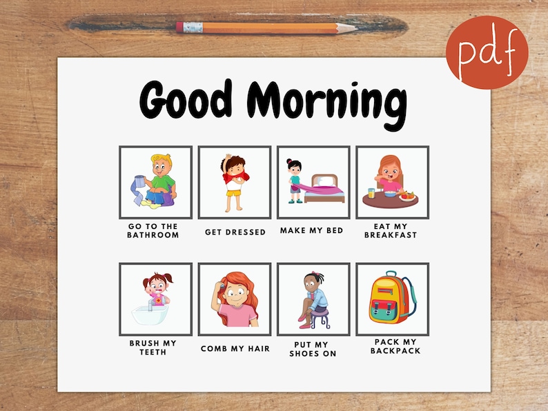 Morning Routine Chart, Bedtime Routine, Visual Schedule, Printable ...