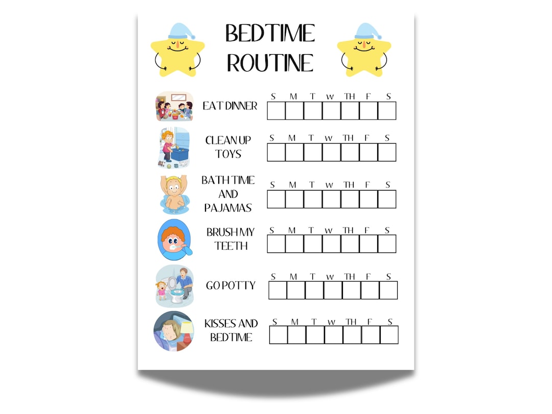Kids Bedtime Routine Chart, Kids Bedtime Checklist, Children Evening ...