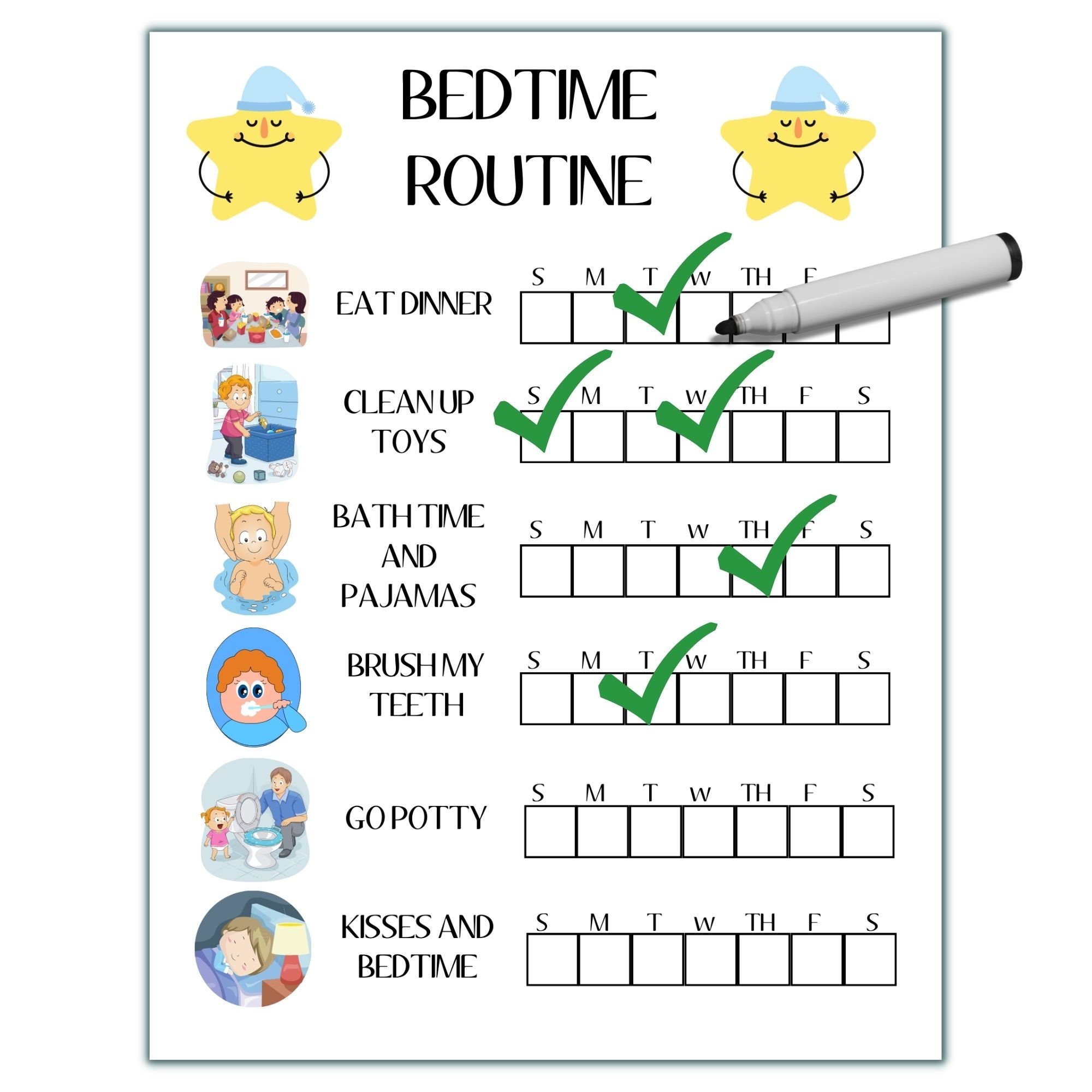 Kids Bedtime Routine Chart, Kids Bedtime Checklist, Children Evening ...