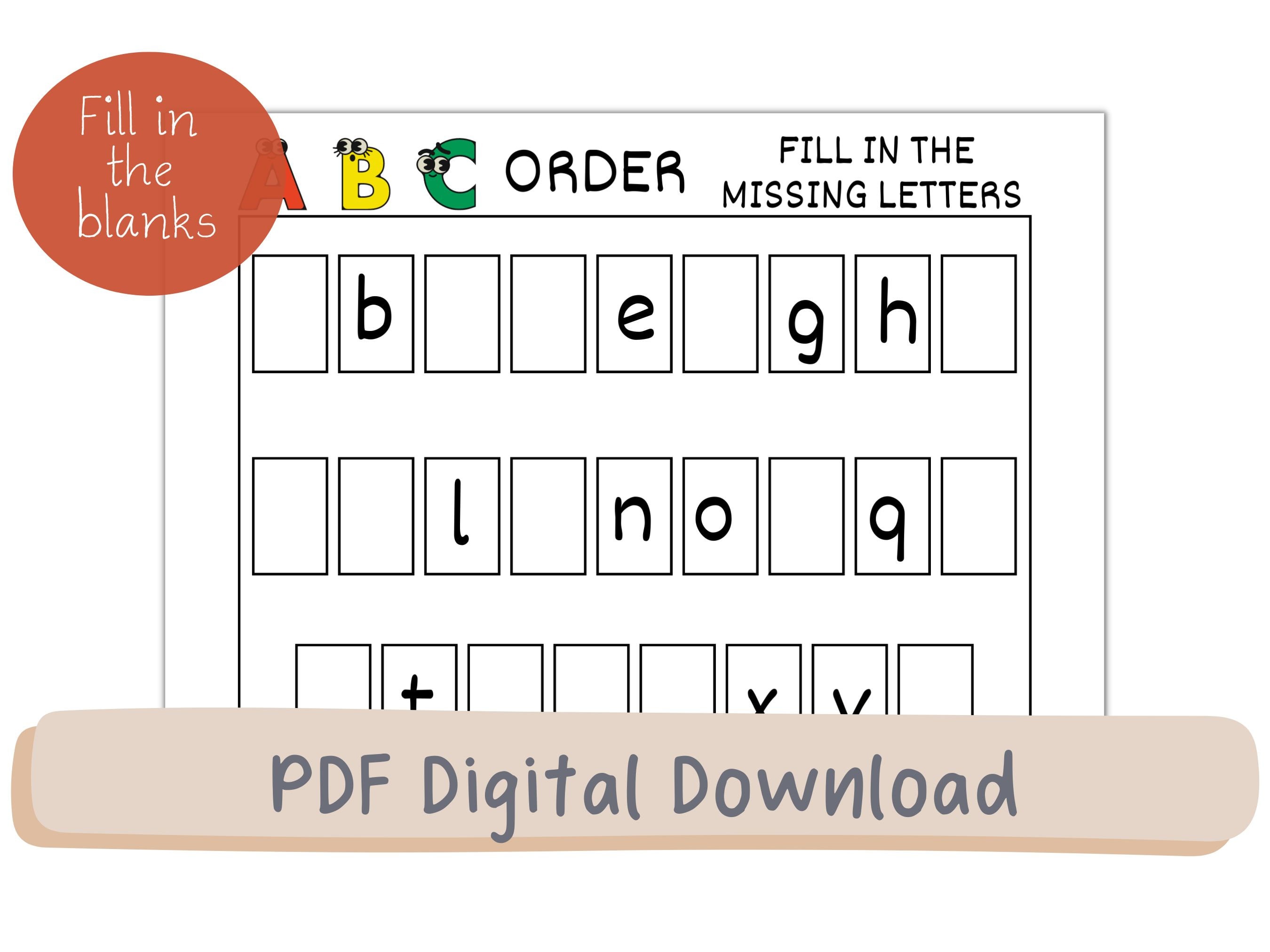 ABC Order, ABC Fill In, Montessori Printable, Homeschool Printable ...