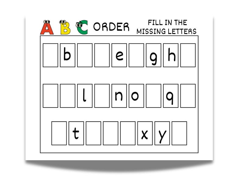 ABC Order, ABC Fill In, Montessori Printable, Homeschool Printable ...