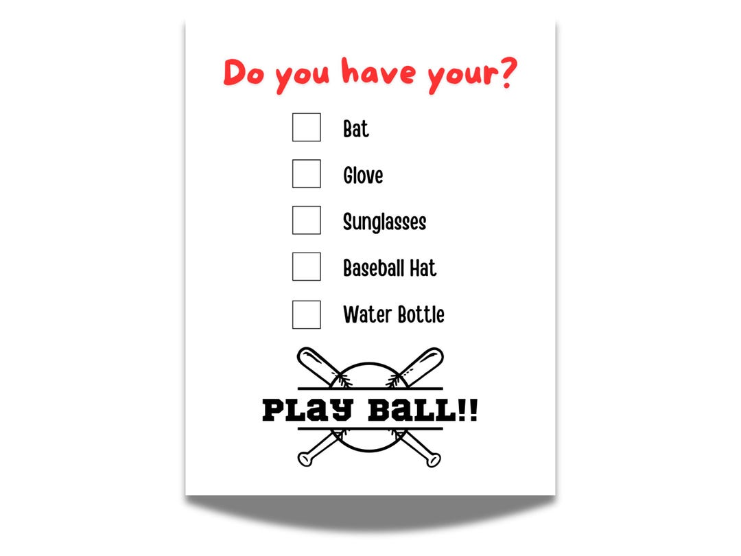 Kids Baseball Gear Checklist | Printable Reminder - Etsy