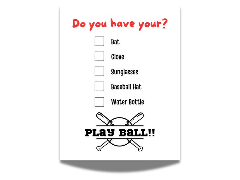 Kids Baseball Gear Checklist | Printable Reminder - Etsy