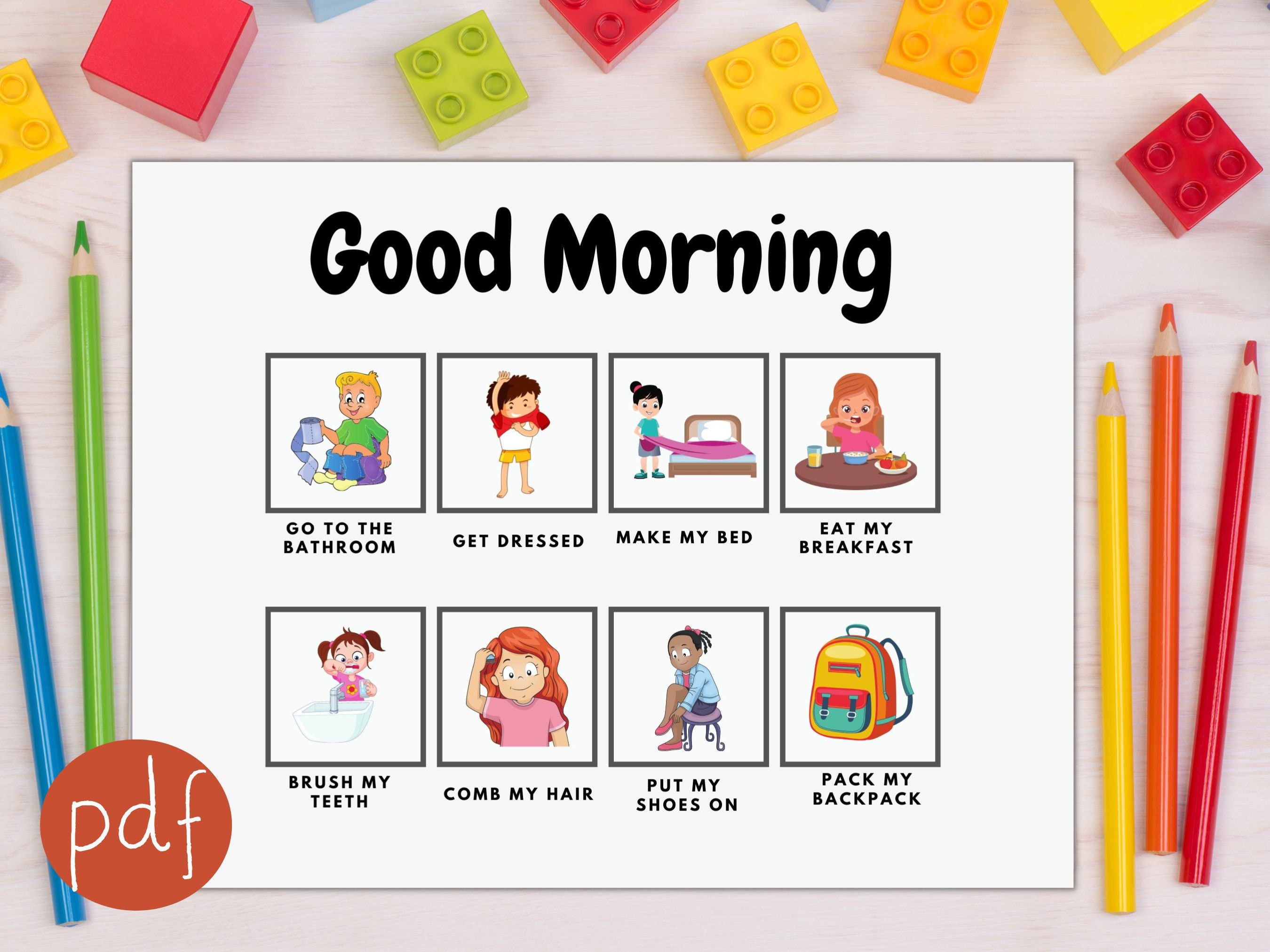 Morning Routine Chart, Bedtime Routine, Visual Schedule, Printable ...
