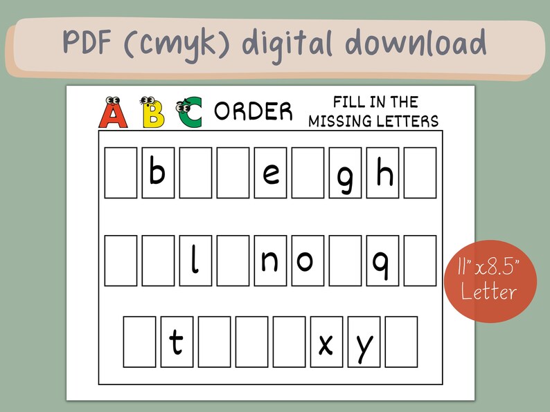 ABC Order, ABC Fill In, Montessori Printable, Homeschool Printable ...