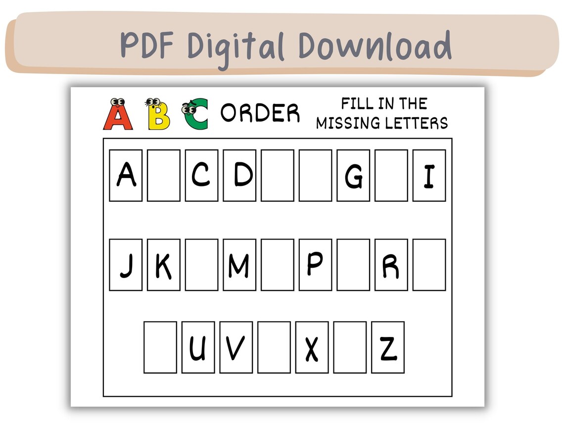 ABC Order, ABC Fill In, Montessori Printable, Homeschool Printable ...