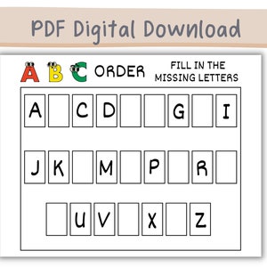 ABC Order, ABC Fill In, Montessori Printable, Homeschool Printable ...