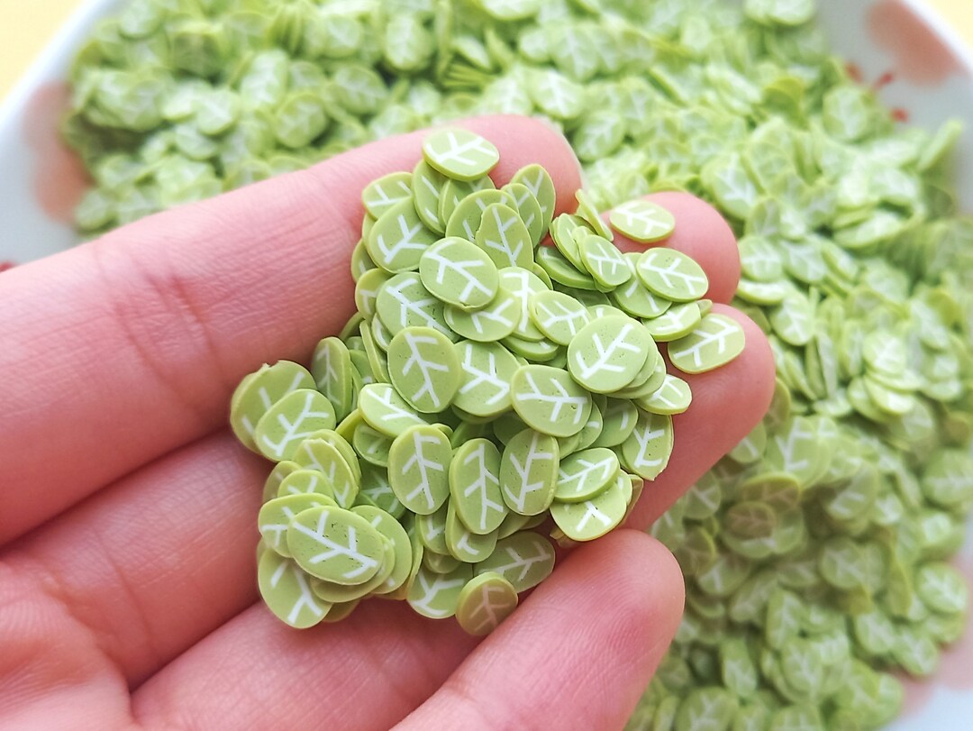 Green Leaf Polymer Clay Slices | Shaker Filler, Slime Supplies - Etsy