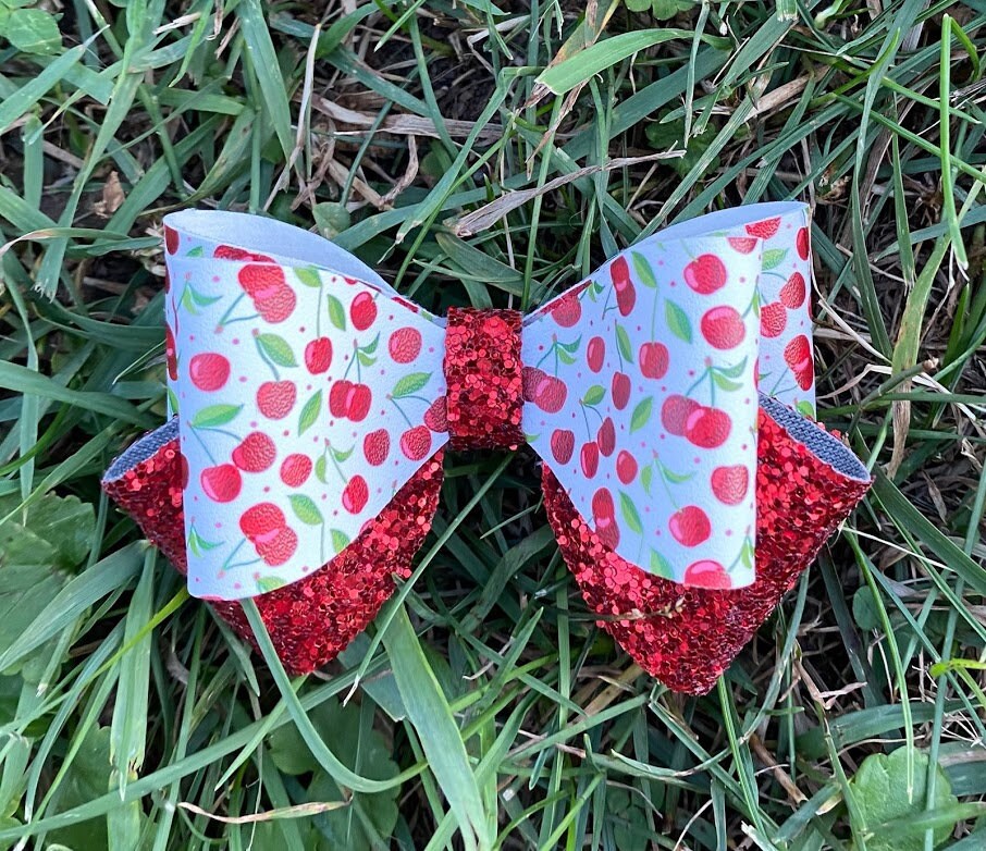 Cherry Hair Bow: Glitter Red Summer Fruit Bow - Etsy UK
