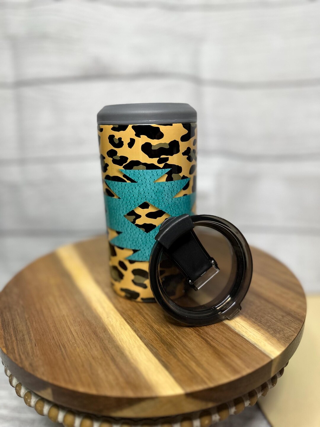Leopard and Turquoise Aztec 4 in 1 Koozie - Insulated Can Cooler - Etsy