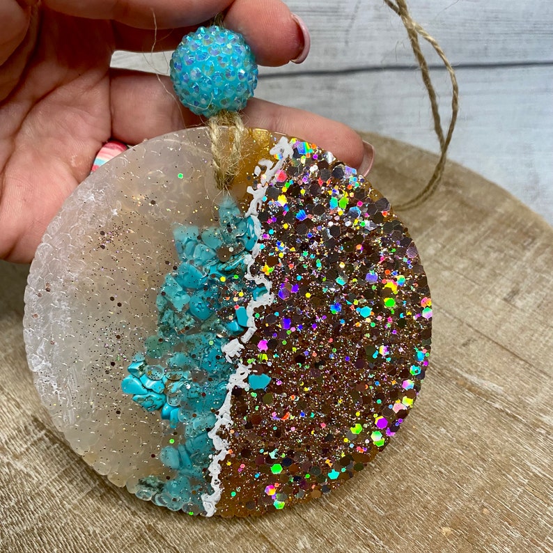 Tan and Turquoise Glitter Geode Car Freshie Car Air - Etsy