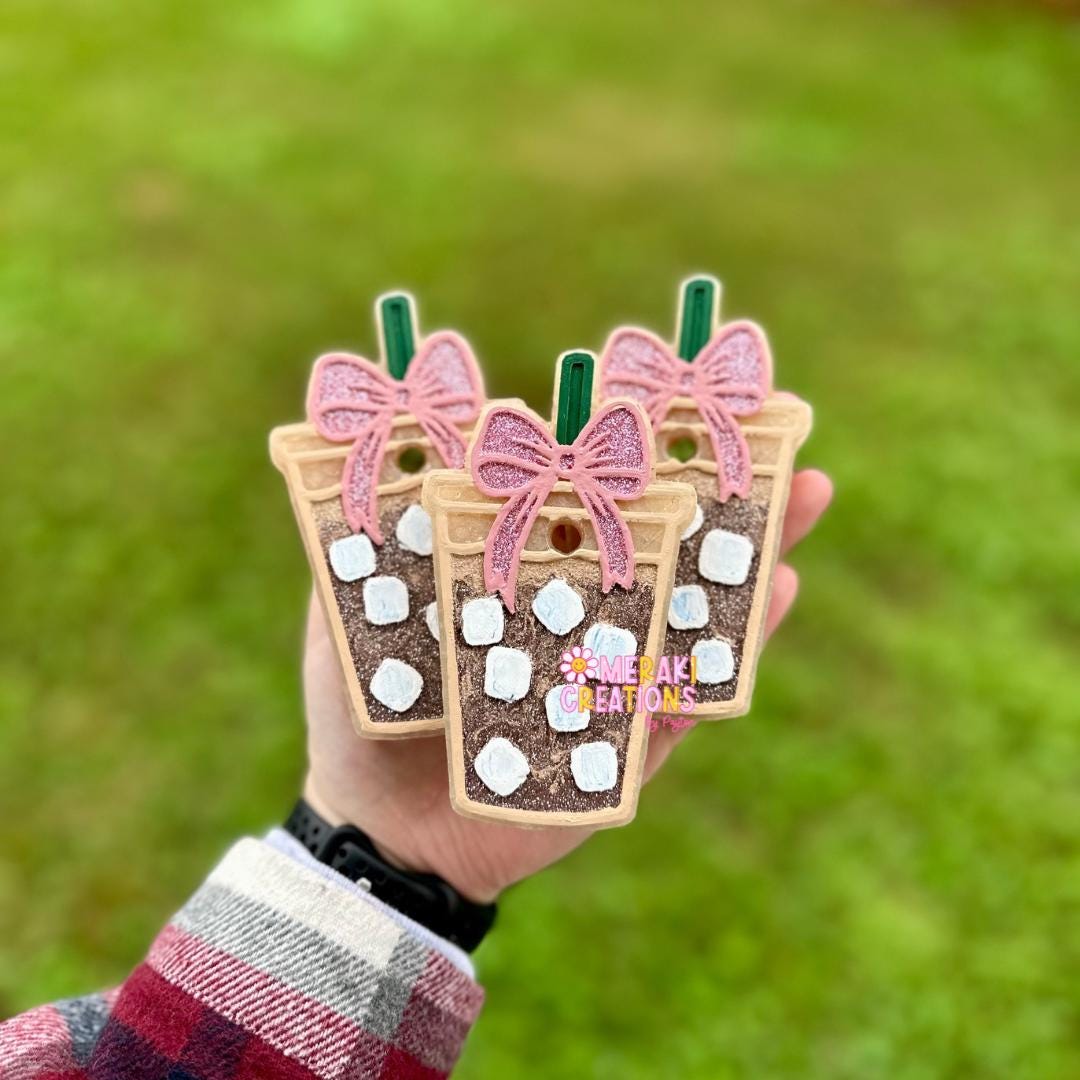 Coquette Bow Iced Coffee Car Freshie Freshy - Coffee Lover Car Air ...