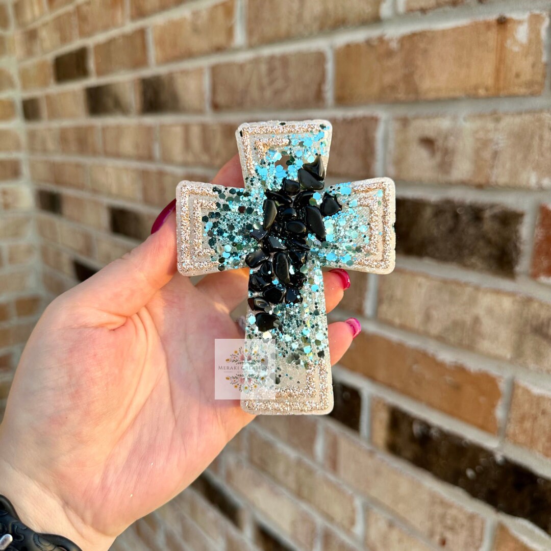 Black and Blue Geode Cross Car Freshie Freshy - Religious Car Air ...