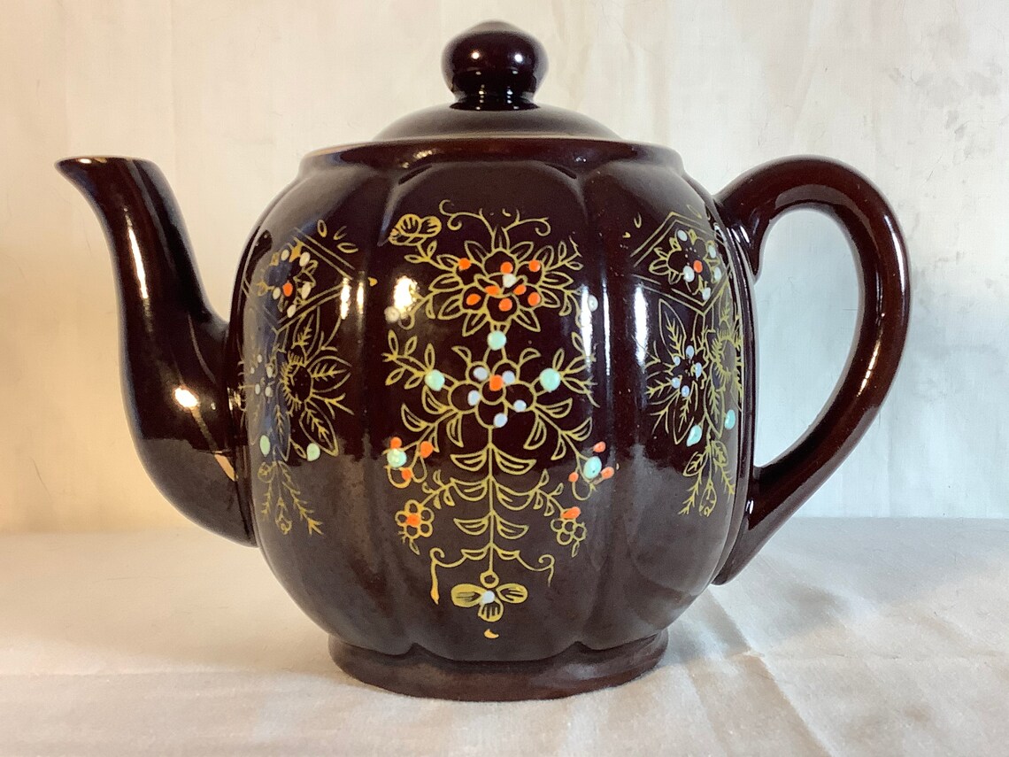 Vintage Moriage Redware Teapot - Etsy