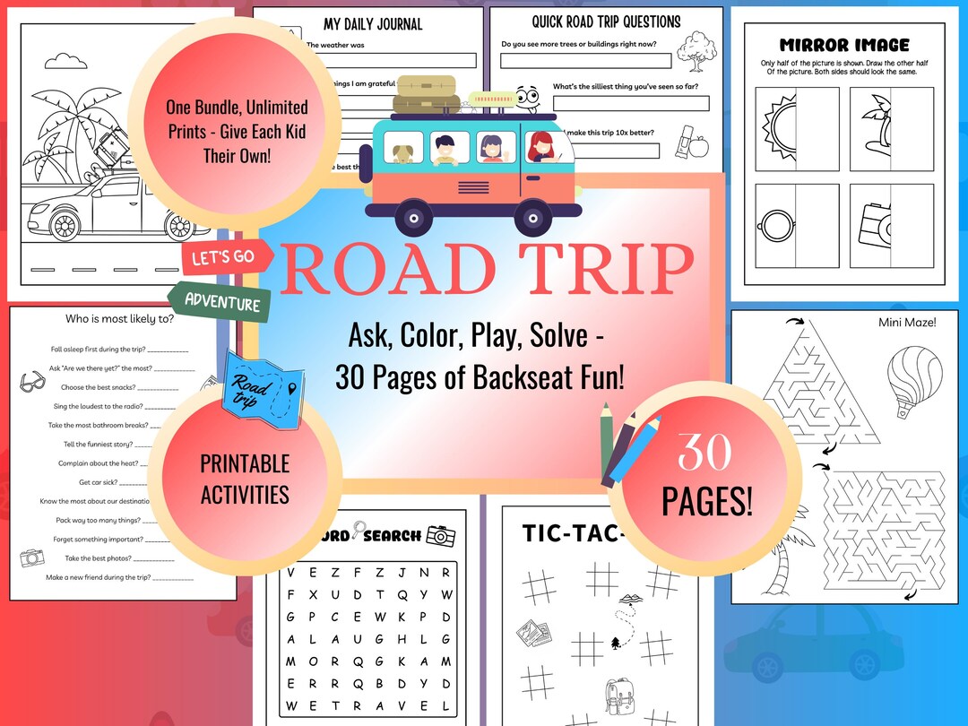 Road Trip Activities, Kids Travel Games, Car Trip Worksheets, Printable ...