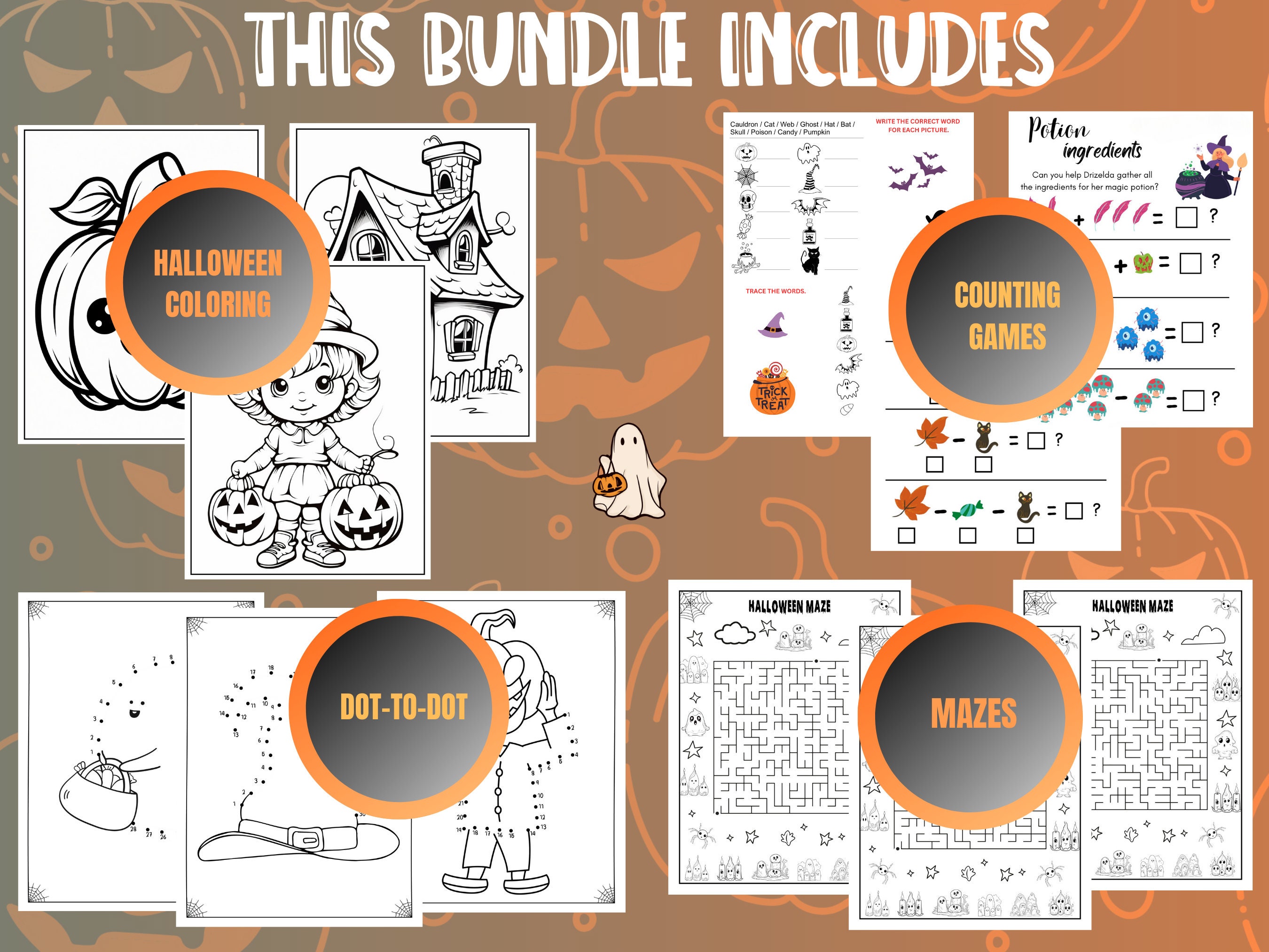 Halloween Activity Pages for Kids, Printable Halloween Activity ...