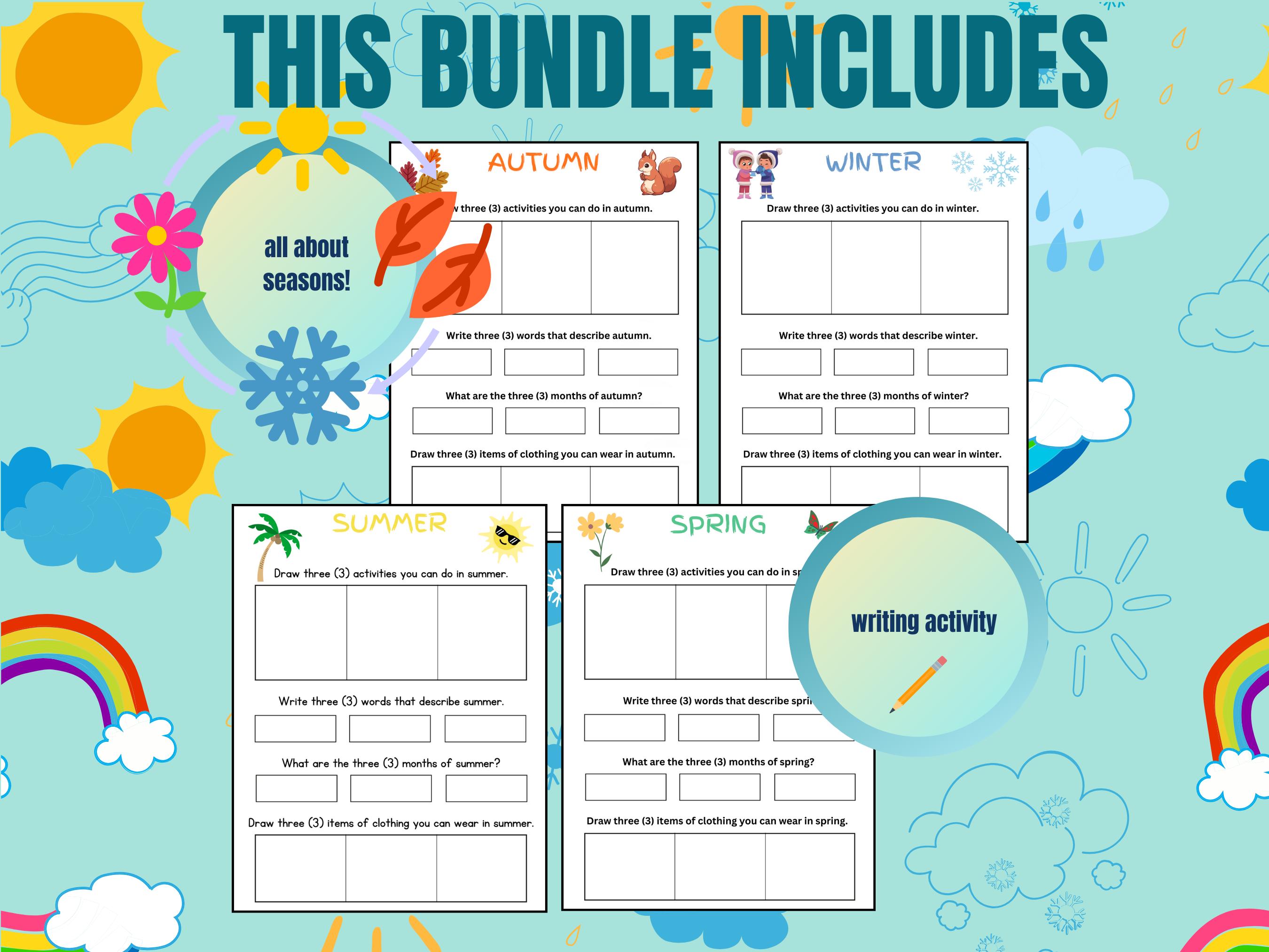 Weather & Seasons Worksheets | Four Seasons | Kids Printable Activities ...