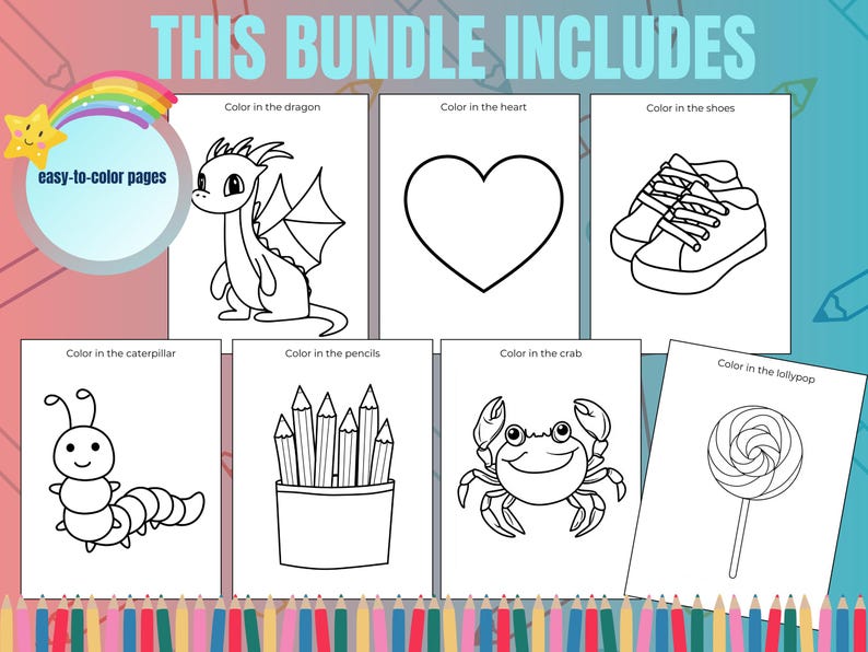 Toddler Coloring, 50 Easy Coloring Pages, Pre-k, Kindergarten, Kids ...