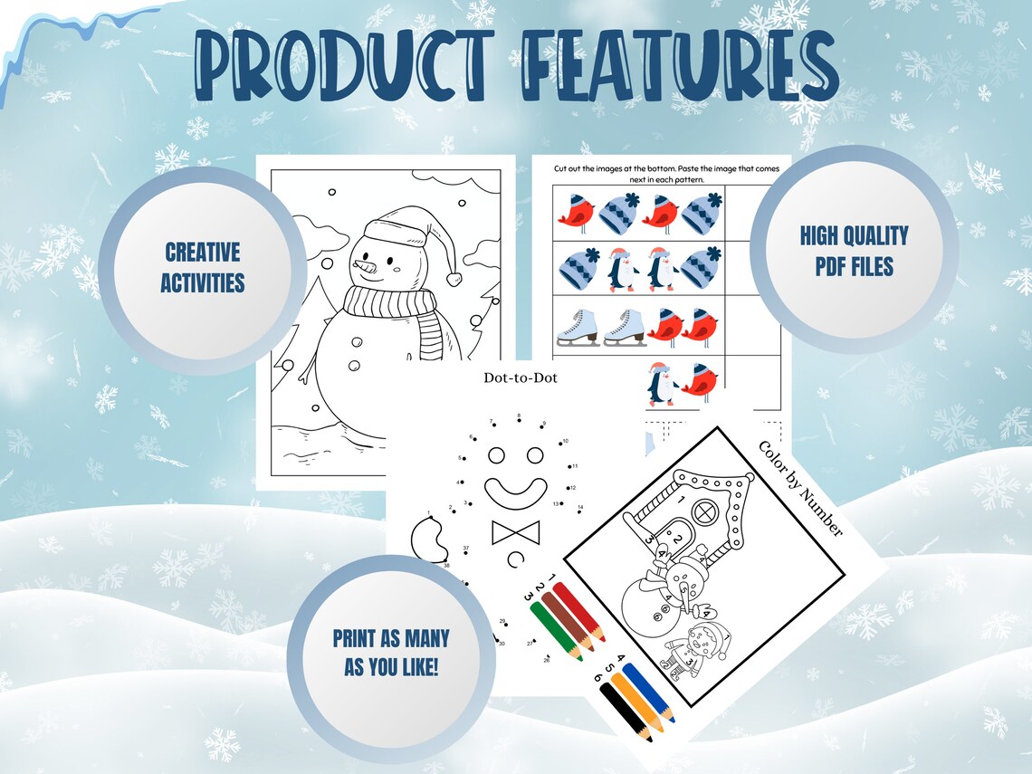Kids Winter Activities, Printable Winter Activity Bundle, Coloring ...