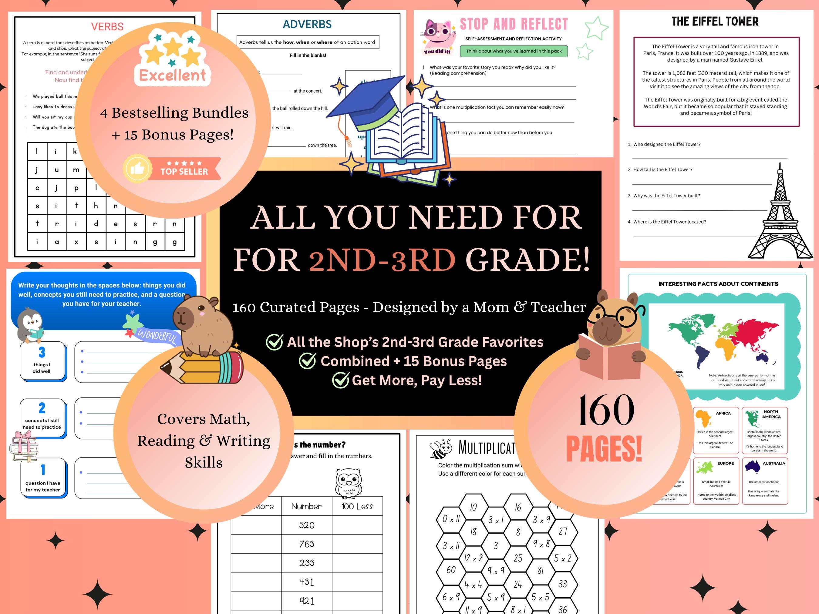 2nd–3rd Grade Reading & Math Worksheets | 160 Printable Activities for ...
