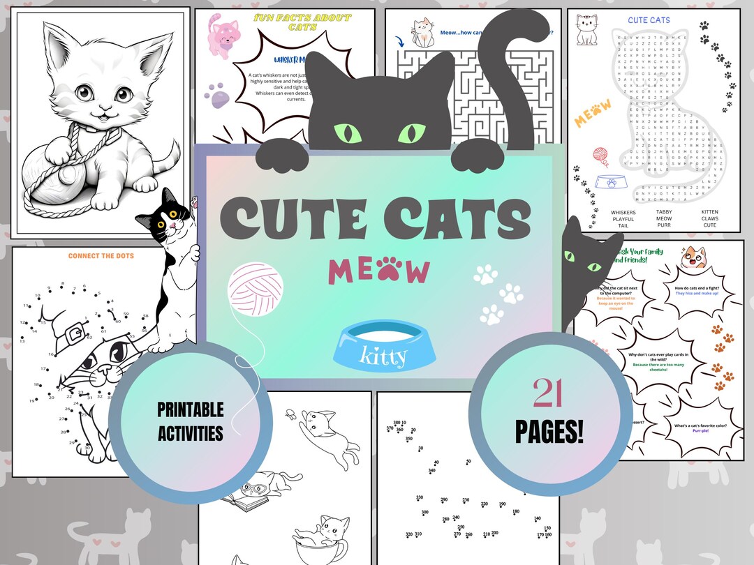 Kids Coloring, Cat-themed Activity Bundle, Kids Activity, Kids ...