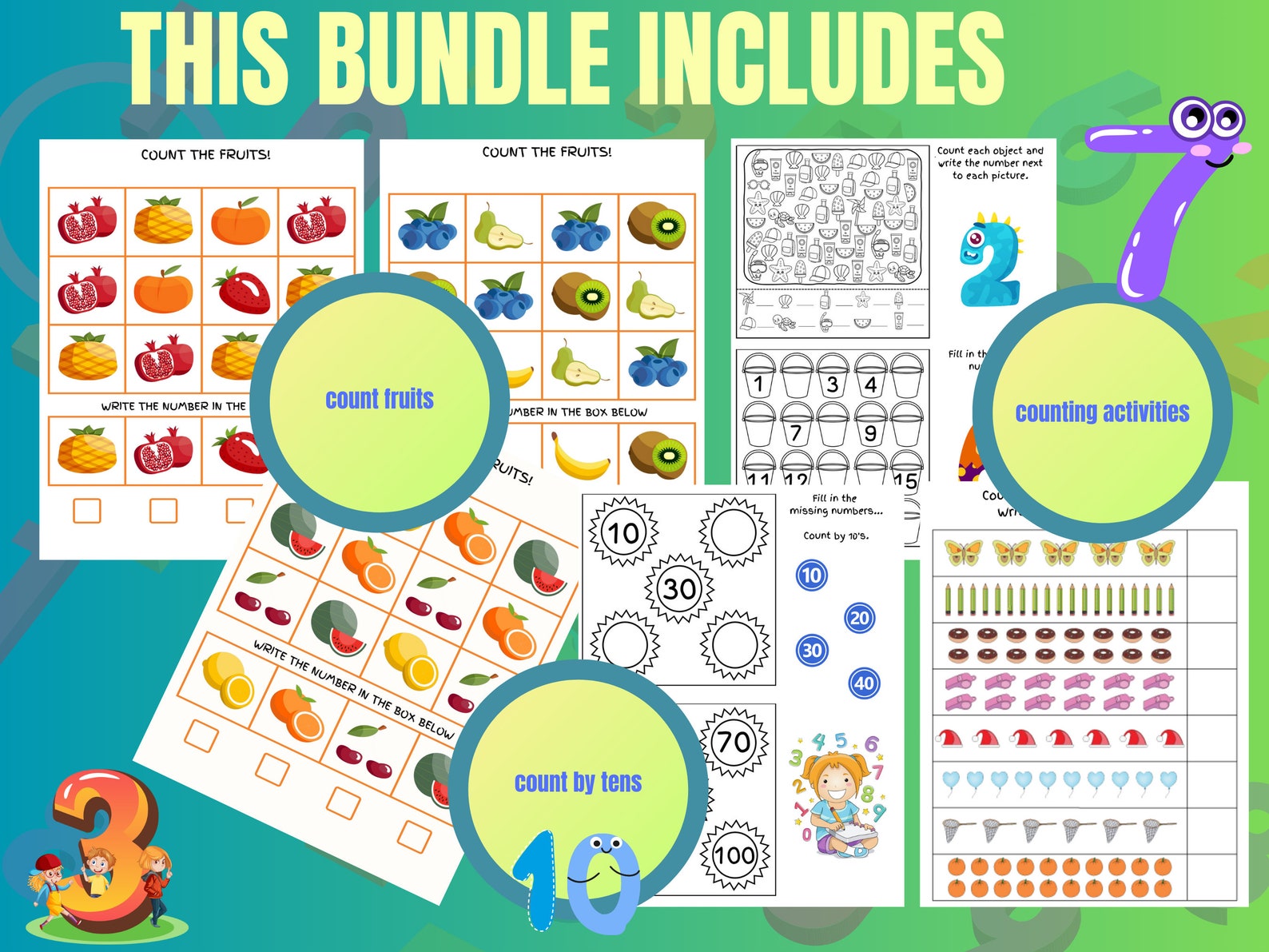 Kids Counting Activity, Kids Printable, Number Worksheets, Kids ...