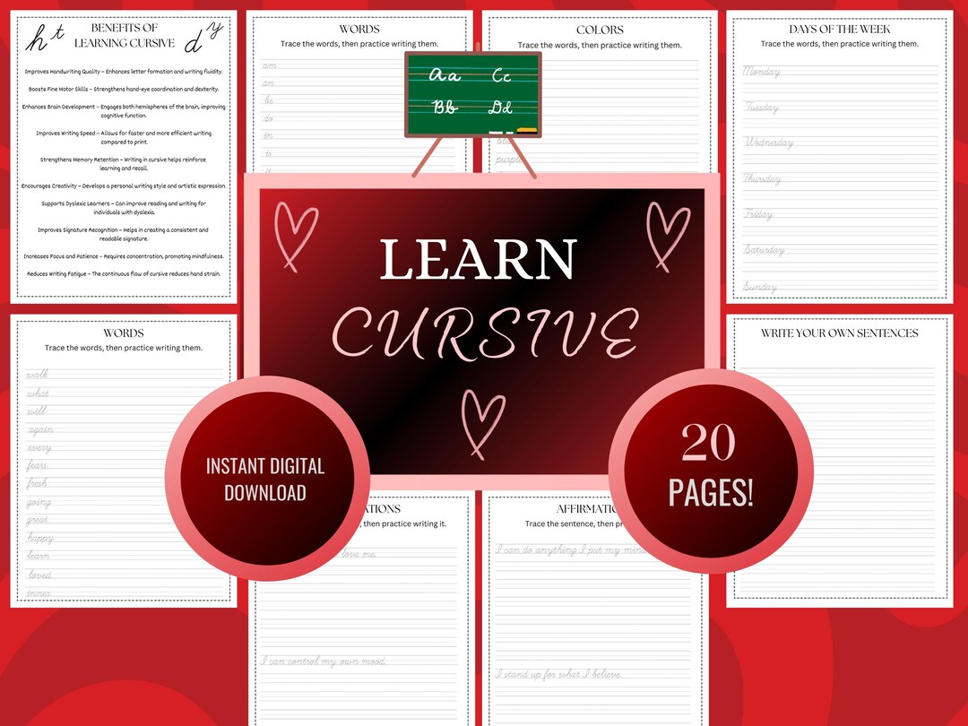 Cursive Writing Practice: 20-page Handwriting Activity (digital ...