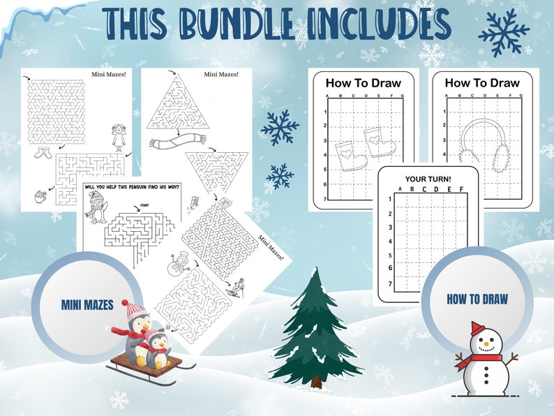 Kids Winter Activities, Printable Winter Activity Bundle, Coloring ...