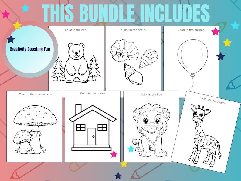 Toddler Coloring, 50 Easy Coloring Pages, Pre-k, Kindergarten, Kids ...