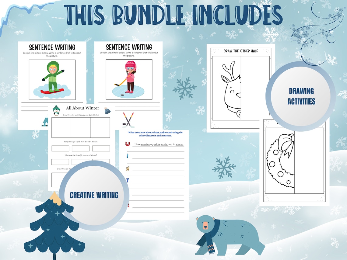 Kids Winter Activities, Printable Winter Activity Bundle, Coloring ...