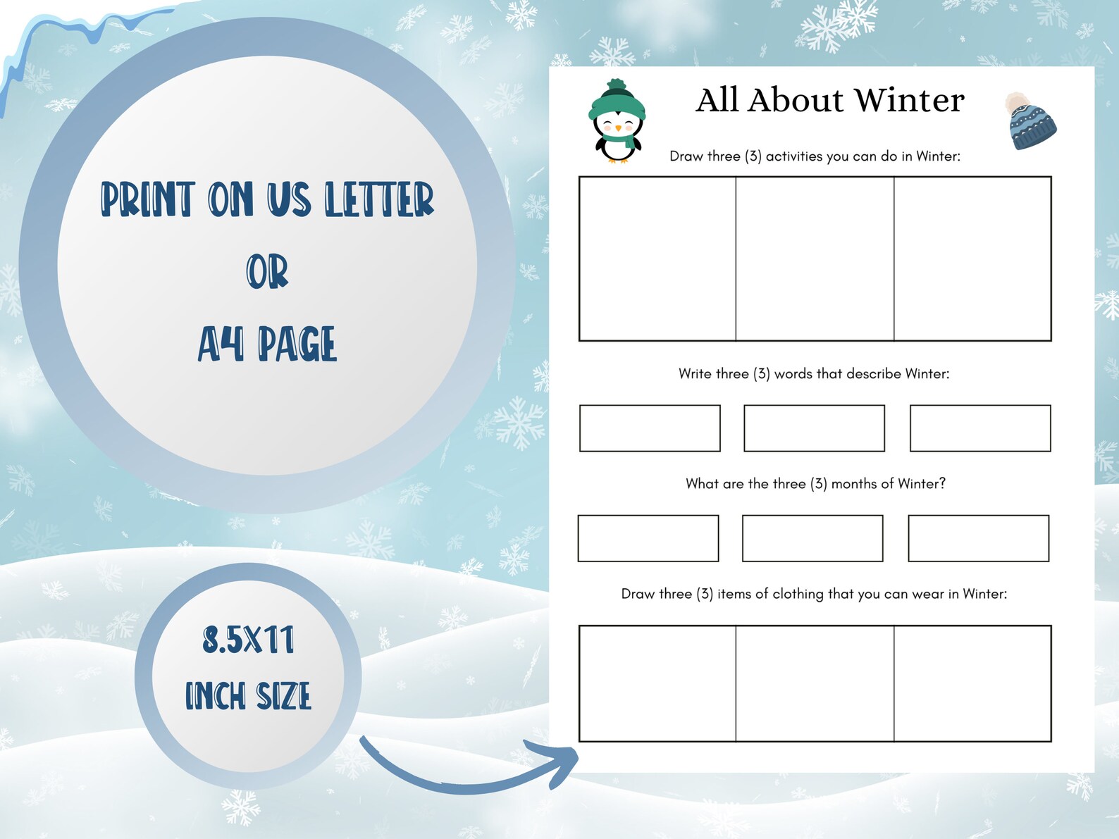 Kids Winter Activities, Printable Winter Activity Bundle, Coloring ...