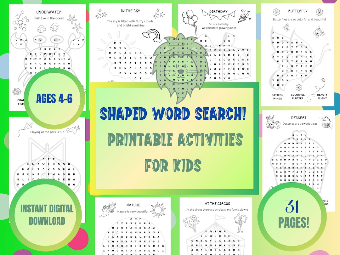 31 Word Search Puzzles for Kids Ages 4-6 Printable Activity - Etsy