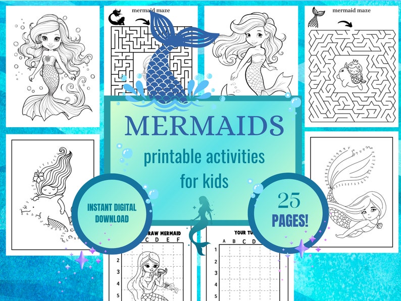Mermaid Coloring Pages & Activities for Girls | Party Favors (digital ...