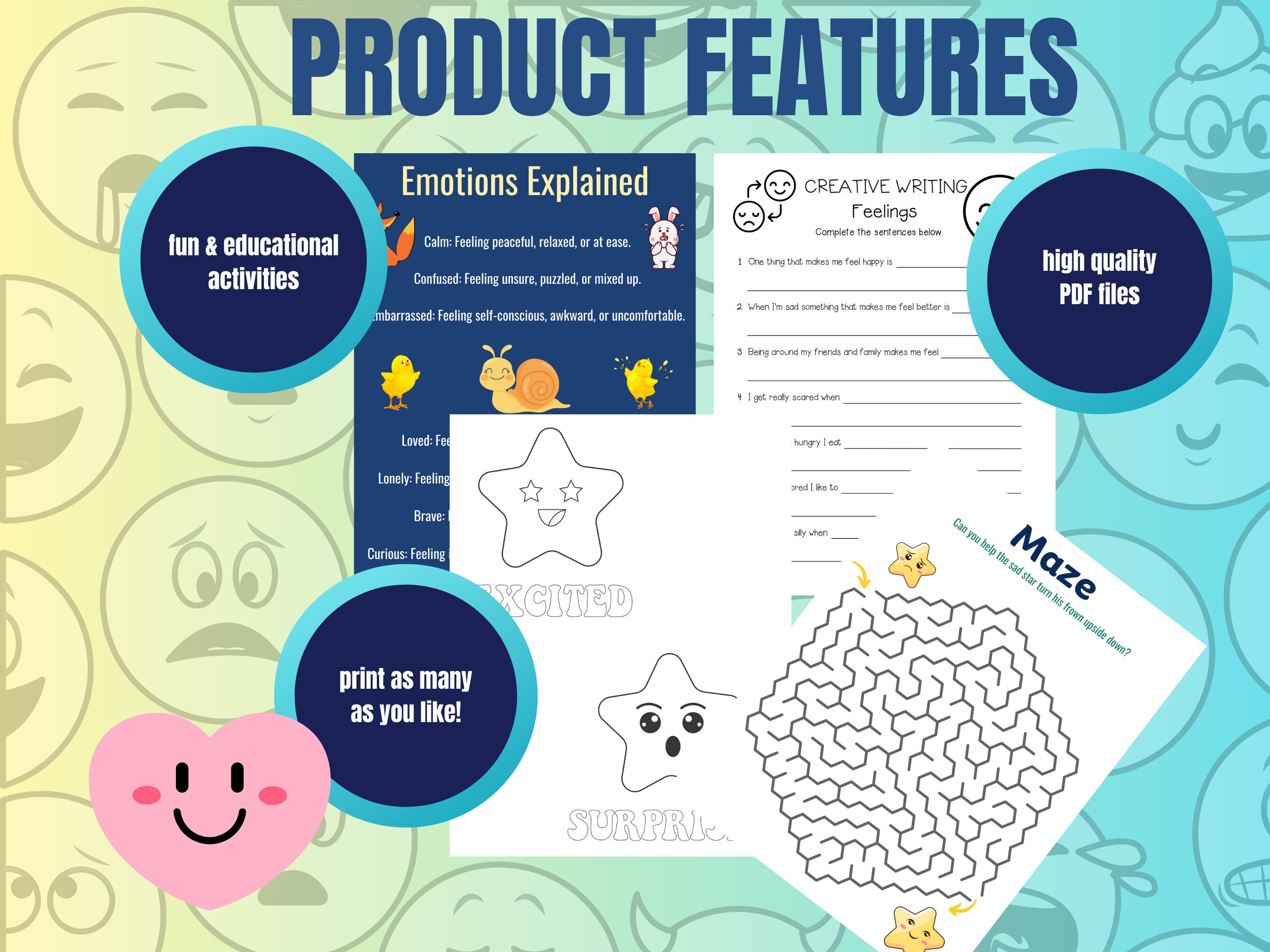 Emotions and Feelings Worksheets for Kids, Emotions Activity, Therapy ...