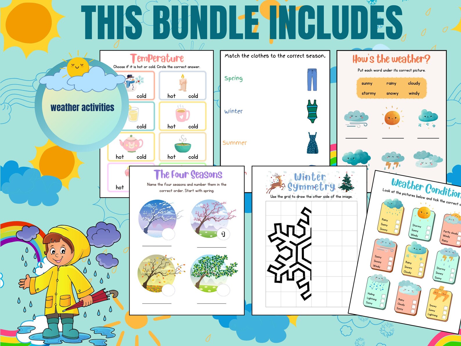 Weather & Seasons Worksheets | Four Seasons | Kids Printable Activities ...