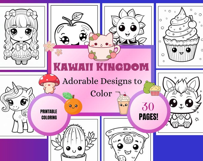Kawaii Coloring Pages, Cute Coloring Book Illustrations, Printable ...