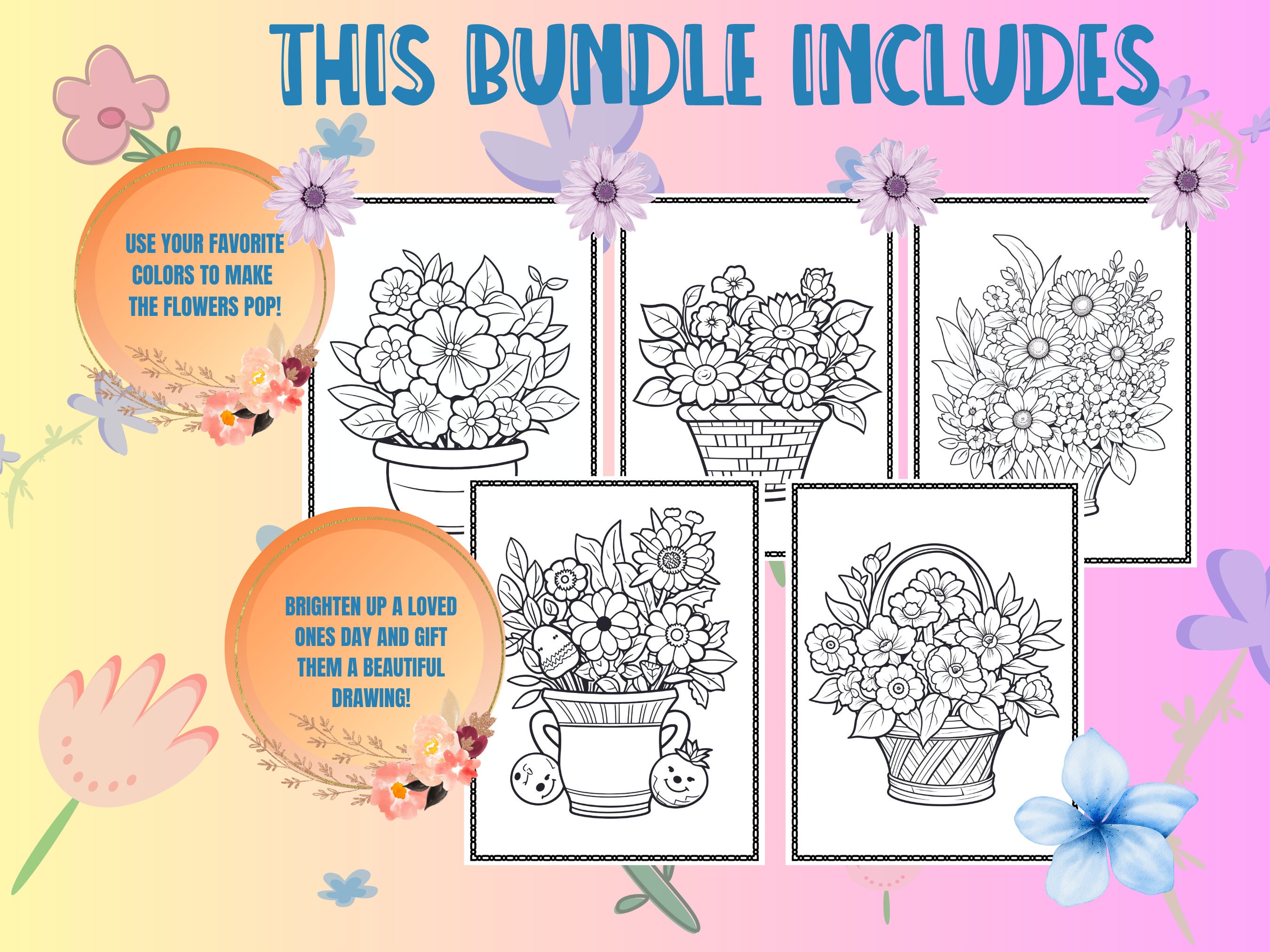 Flower Coloring, Floral Coloring Pages, Printable Flower Bouquet ...