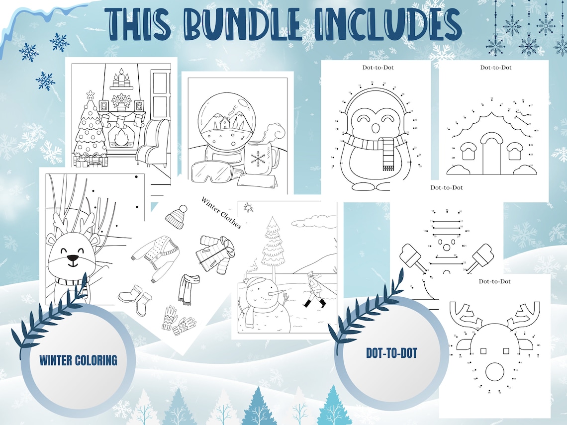 Kids Winter Activities, Printable Winter Activity Bundle, Coloring ...