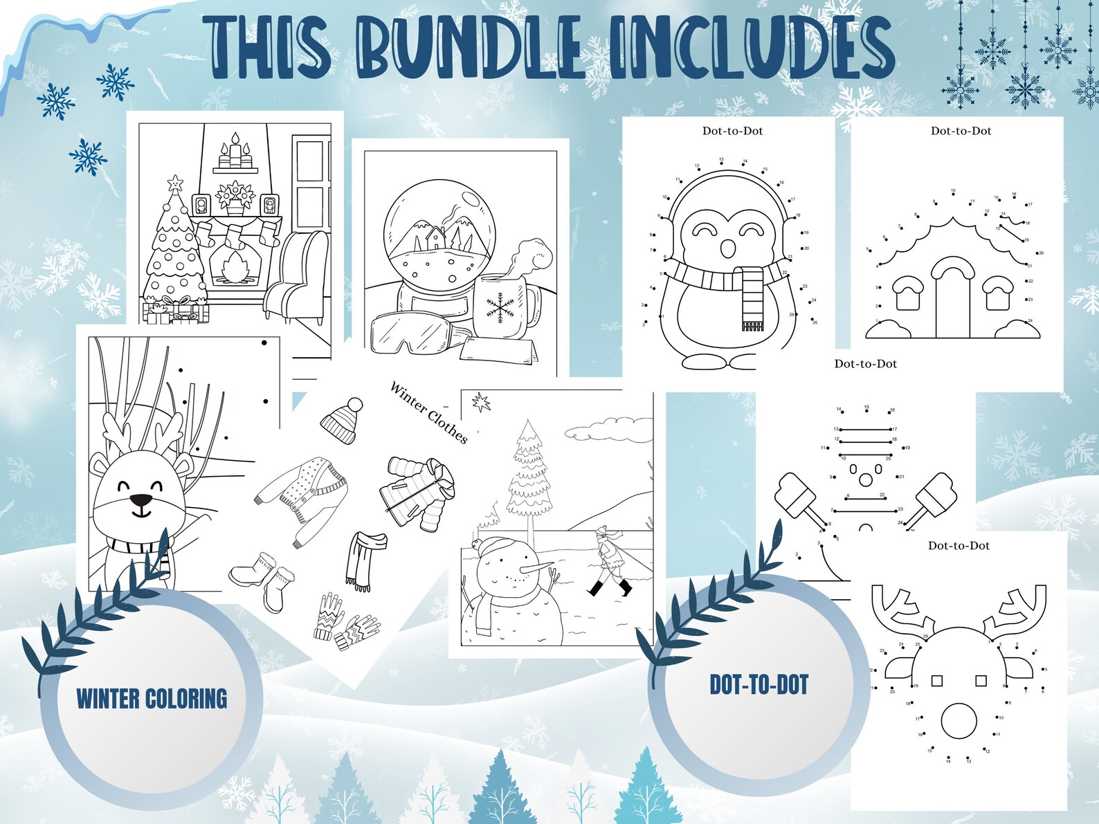 Kids Winter Activities, Printable Winter Activity Bundle, Coloring ...