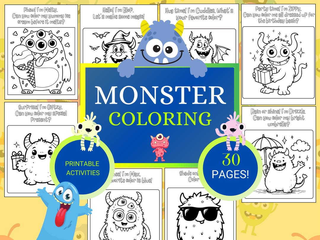 Monster Coloring Pages for Kids | 30 Printable Sheets (digital Download ...