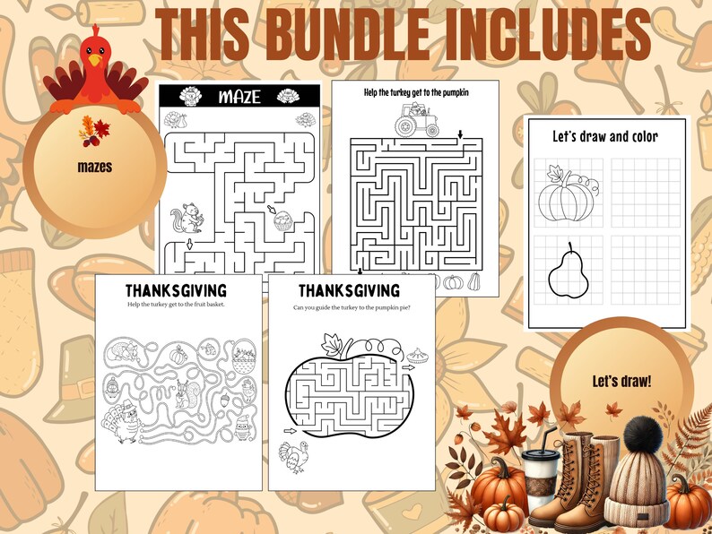 Thanksgiving Activity Bundle for Kids | Thanksgiving Coloring Pages ...