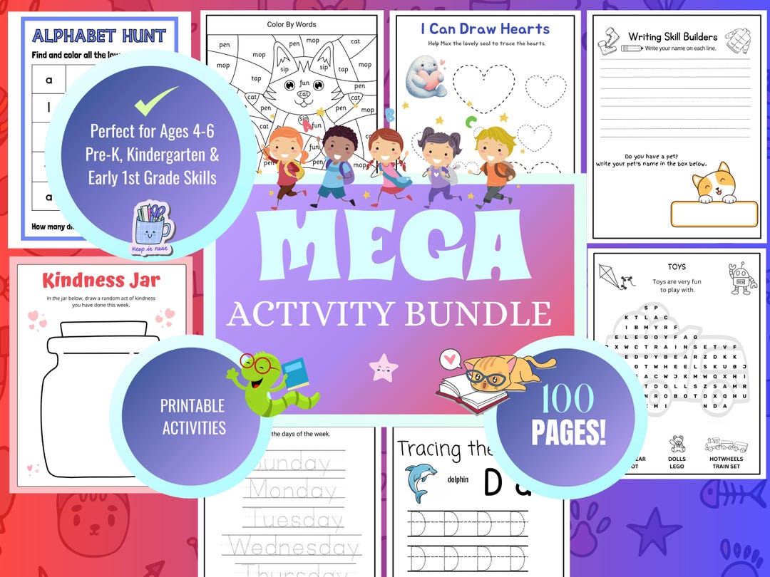 Pre-k Printable Worksheets, Kindergarten Activity Bundle, Kids Activity ...